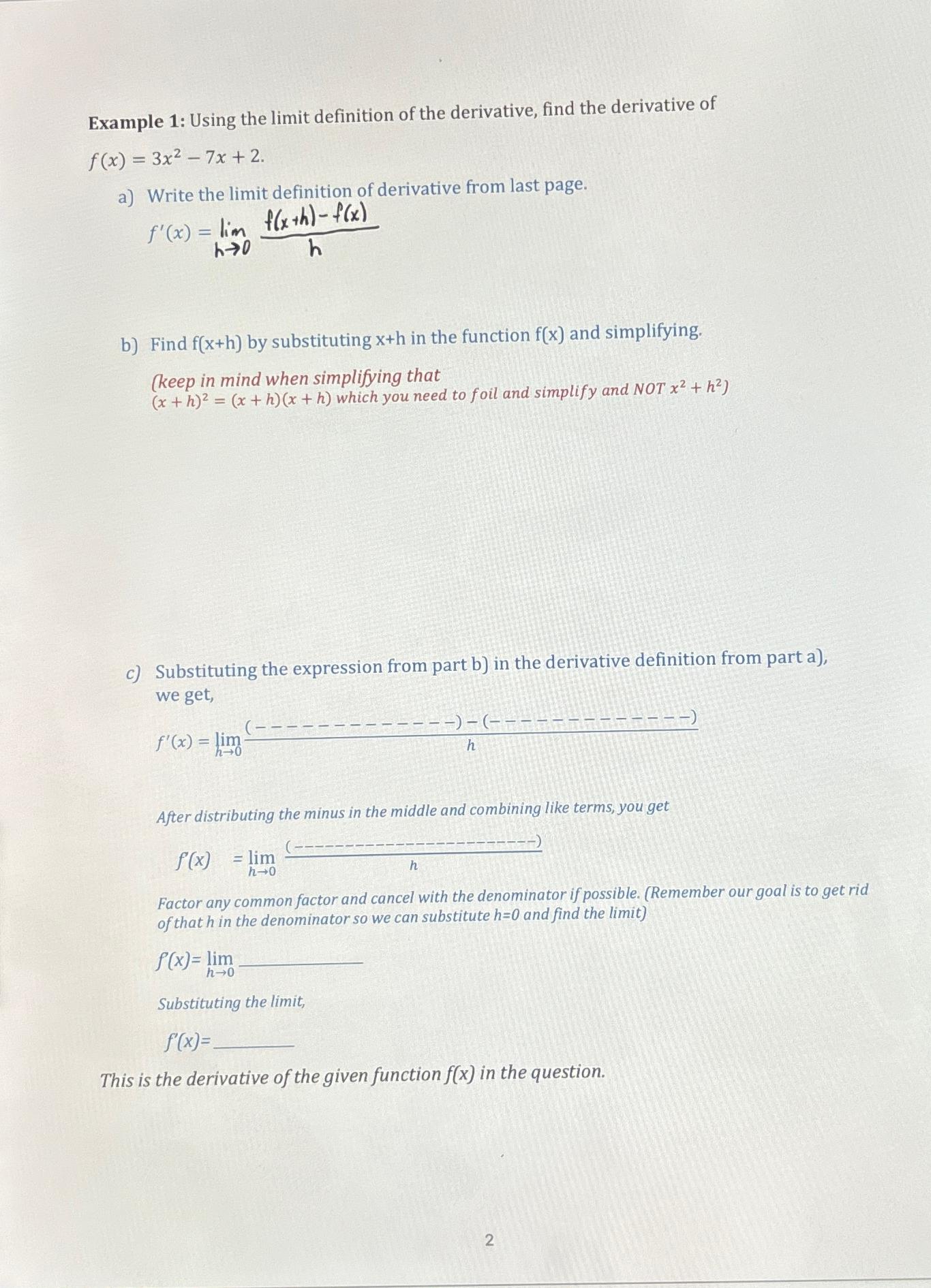 Solved Example 1: Using the limit definition of the | Chegg.com