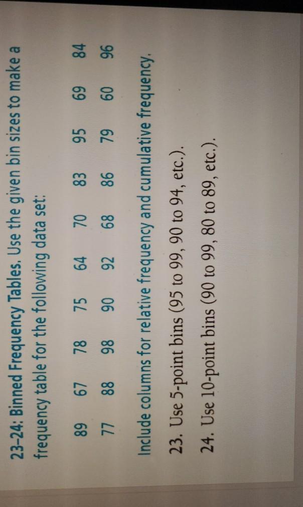 Solved 23-24: Binned Frequency Tables. Use the given bin | Chegg.com