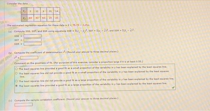 Solved Consider the data. The estimated regression equation | Chegg.com
