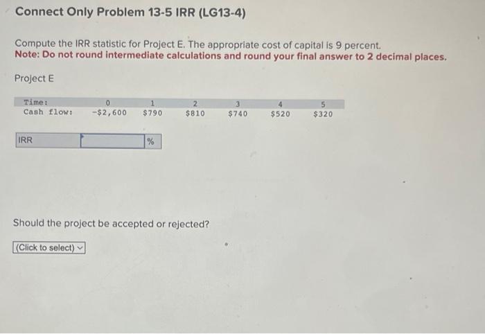 Solved Compute the IRR statistic for Project E. The | Chegg.com
