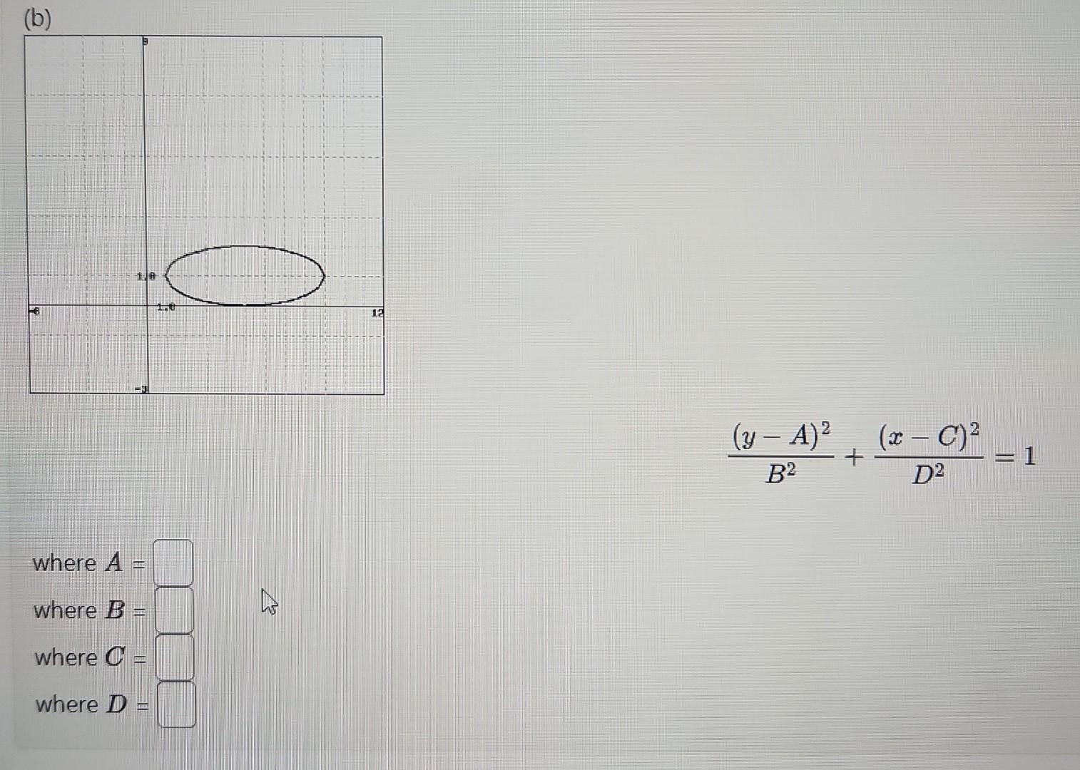 Solved B2(y−A)2+D2(x−C)2=1(h) B2(y−A)2+D2(x−C)2=1 where A= | Chegg.com