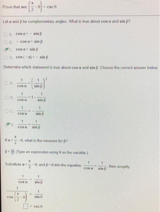 Solved Prove that sec = CSc. NI Leto and be complementary | Chegg.com