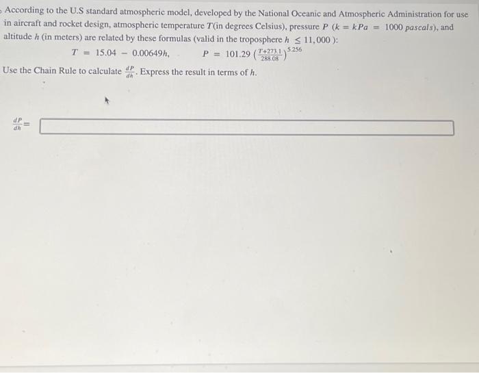 Solved According to the U.S standard atmospheric model, | Chegg.com