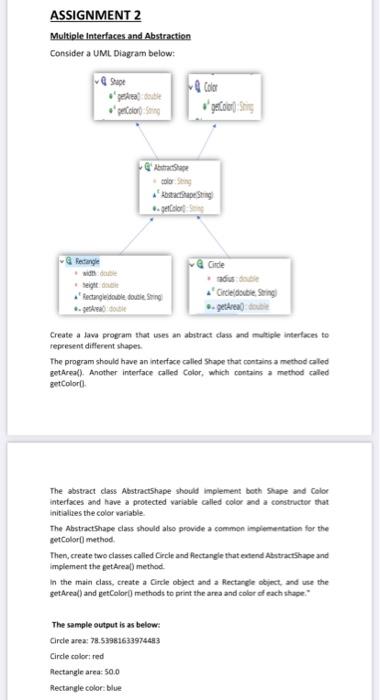 Solved Create a dava program that uses an abitrast dass and | Chegg.com