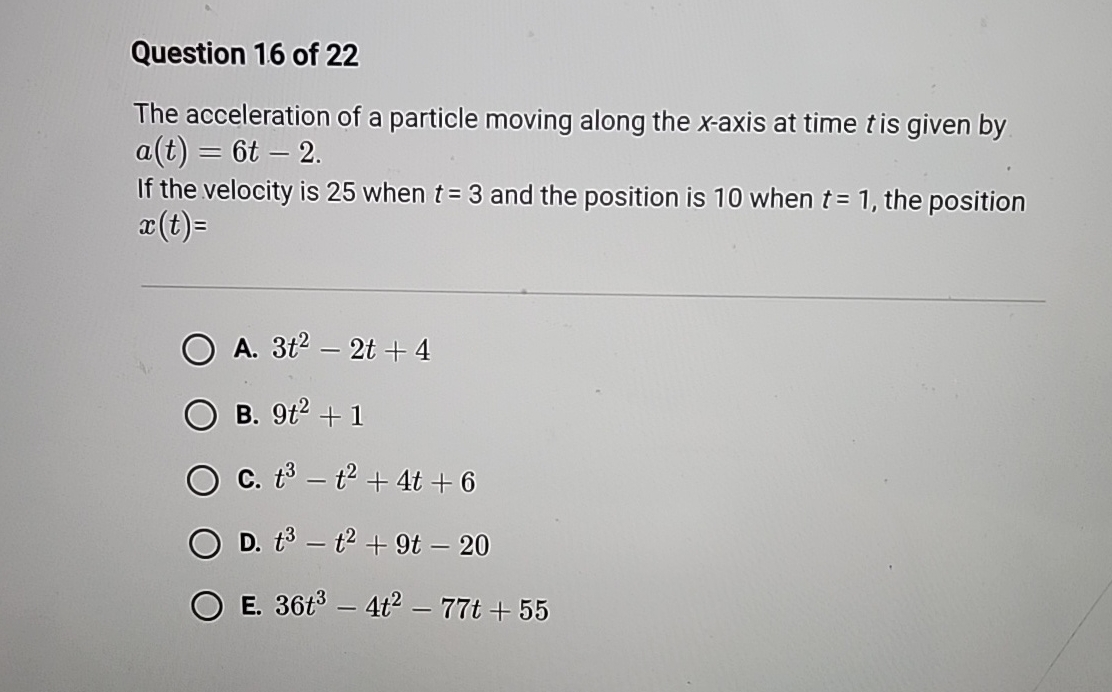 Solved Question 16 ﻿of 22The acceleration of a particle | Chegg.com