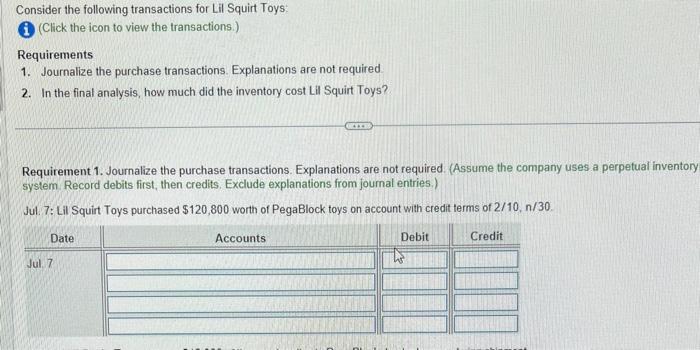 Solved Consider the following transactions for Lil Squirt | Chegg.com