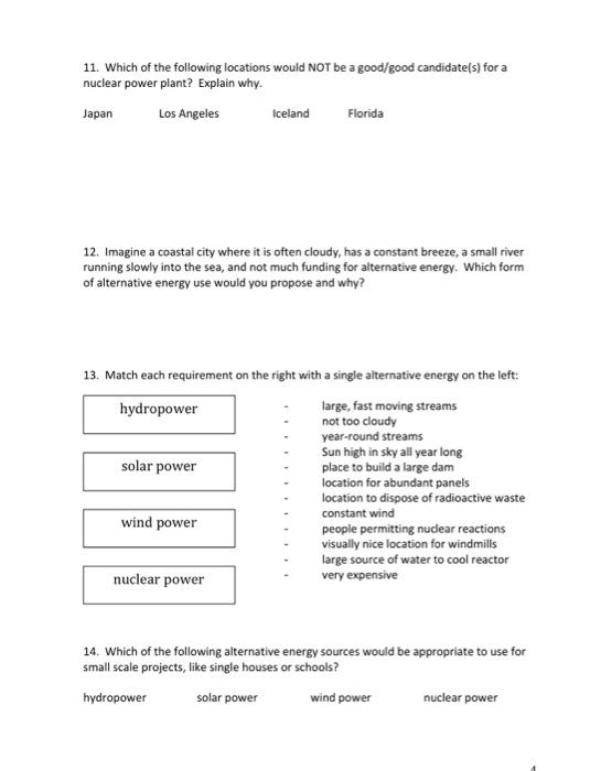 Solved Assignment - Alternative Energy Worksheet 1. What do | Chegg.com