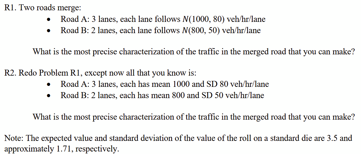 Solved R1. ﻿Two roads merge:Road A: 3 ﻿lanes, each lane | Chegg.com