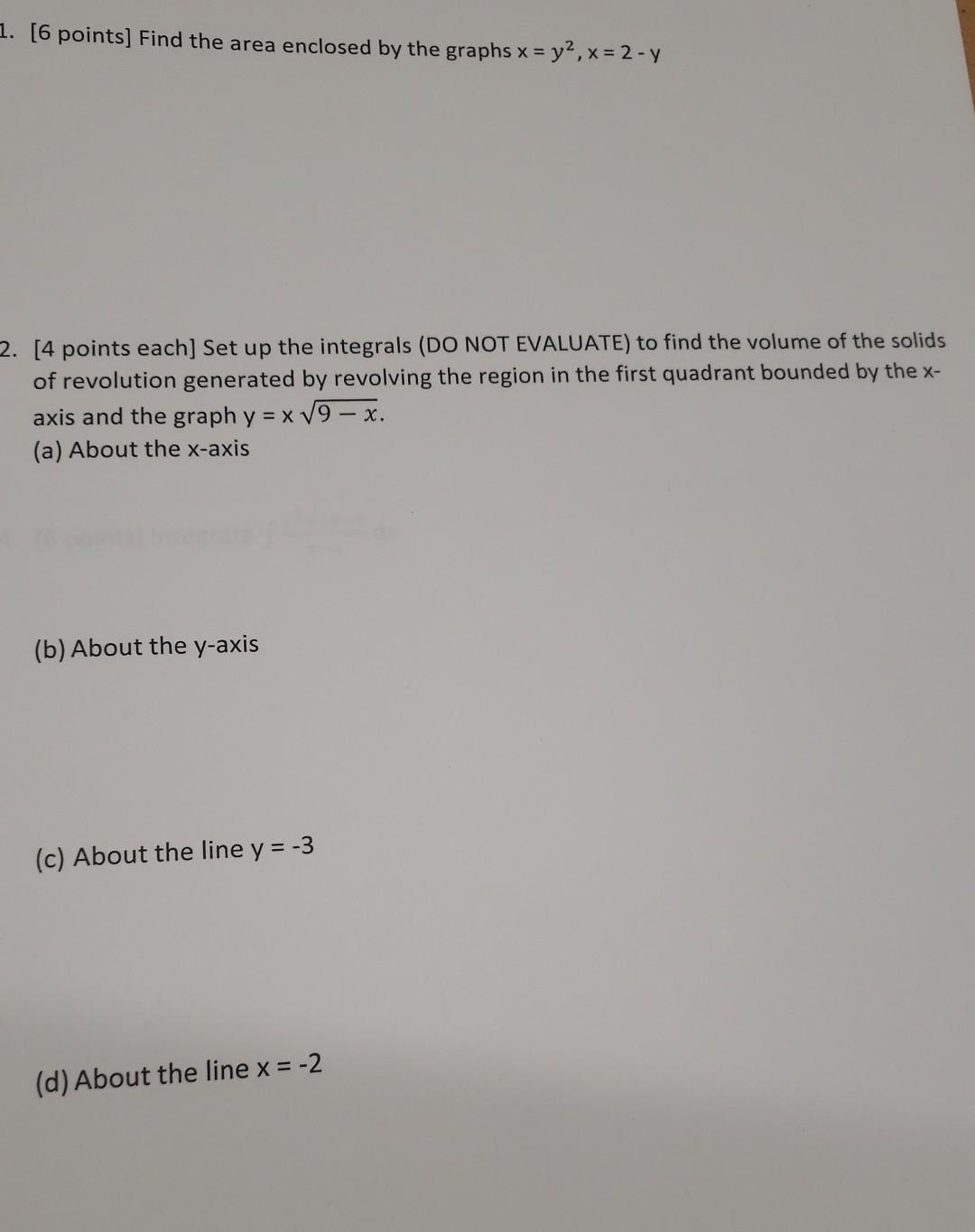 Solved 1. [6 points] Find the area enclosed by the graphs | Chegg.com