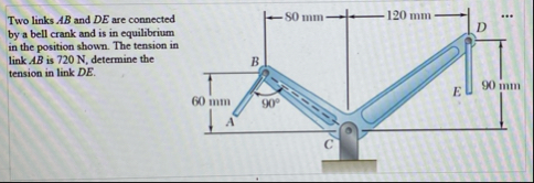 Solved Two links AB ﻿and DE ﻿are connected by a bell crank | Chegg.com