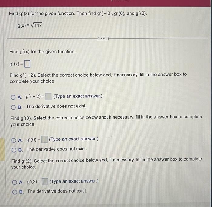 Solved Find g′(x) for the given function. Then find | Chegg.com