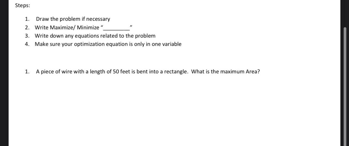 Solved Steps:Draw the problem if necessaryWrite Maximize/ | Chegg.com