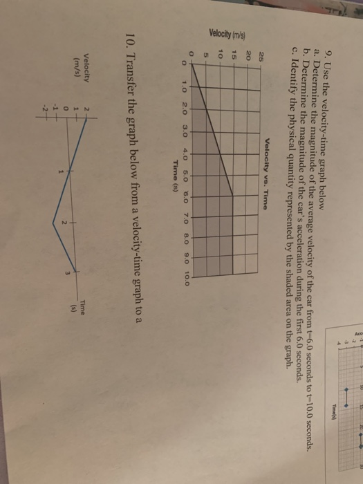 Solved Ace 3 Time 9. Use the velocity-time graph below a. | Chegg.com