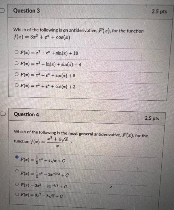 Solved Which of the following is an antiderivative, F(x), | Chegg.com