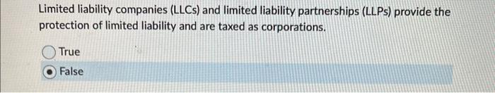 Solved Limited liability companies (LLCs) and limited | Chegg.com
