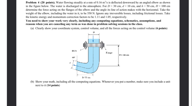 Solved Problem 4 ( 20 ﻿points). ﻿Water flowing steadily at a | Chegg.com