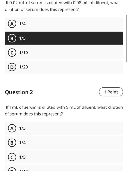 Solved If 0.02 mL of serum is diluted with 0.08 mL of | Chegg.com