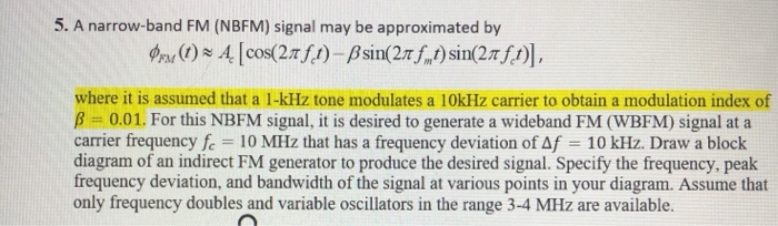 Solved 5. A narrow-band FM (NBFM) signal may be approximated | Chegg.com