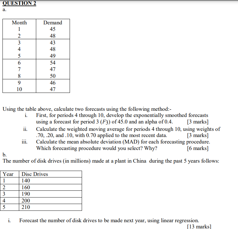 Solved QUESTION 2a.Using the table above, calculate two | Chegg.com