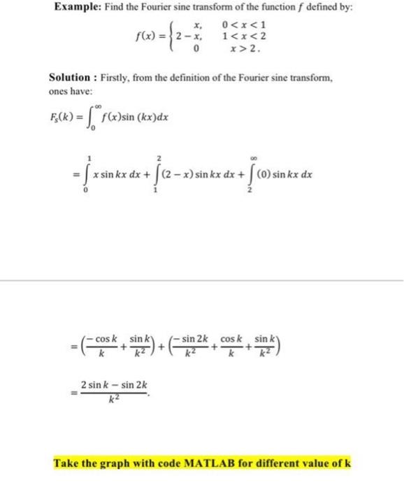 Solved Example: Find the Fourier sine transform of the | Chegg.com
