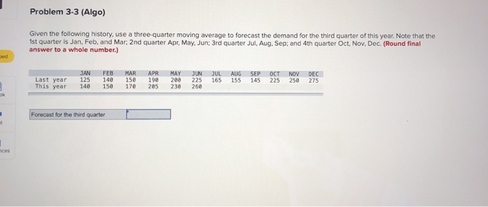 Solved Problem 3-3 (Algo) Given the following history, use a | Chegg.com
