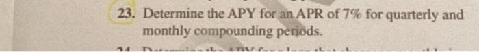 Solved 23. Determine the APY for an APR of 7% for quarterly | Chegg.com