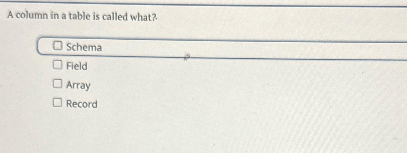 Solved A column in a table is called | Chegg.com