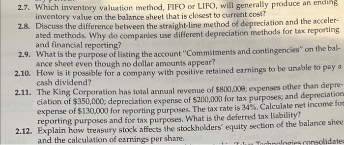 Solved 2.7. Which inventory valuation method, FIFO or LIFO, | Chegg.com