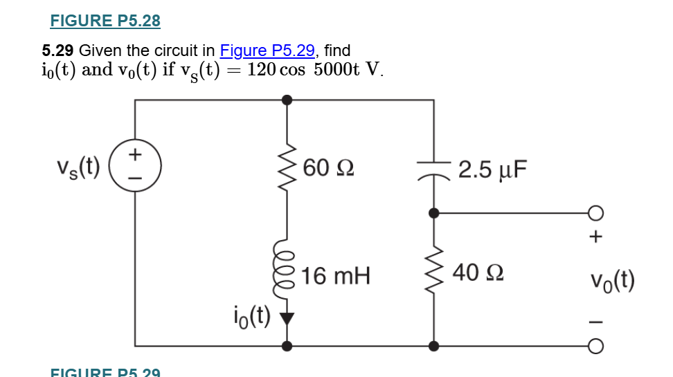 Solved given circuit in figure P5.29 ﻿find i0(t) ﻿and V0(t) | Chegg.com