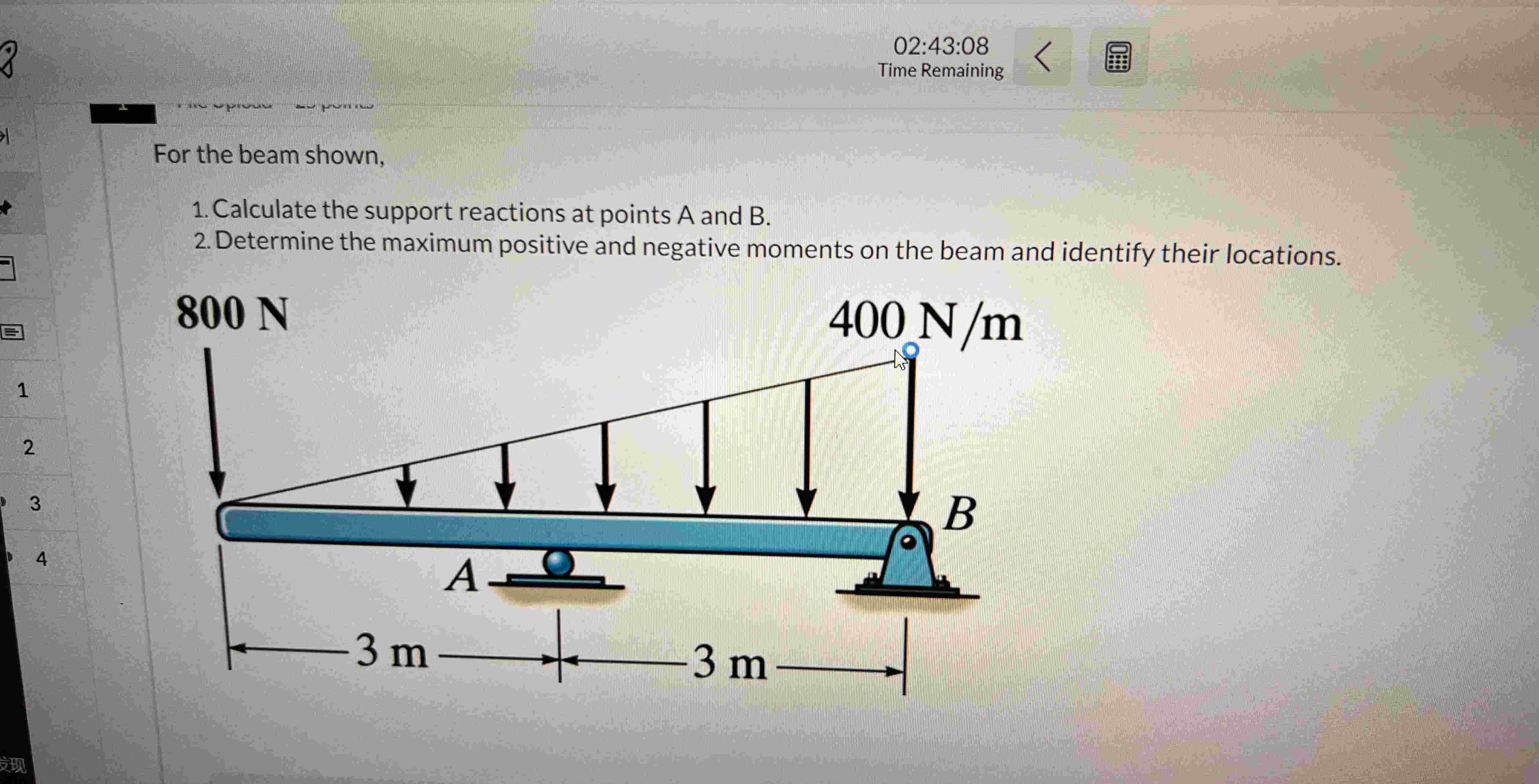 Solved For the beam shown,Calculate the support reactions at | Chegg.com