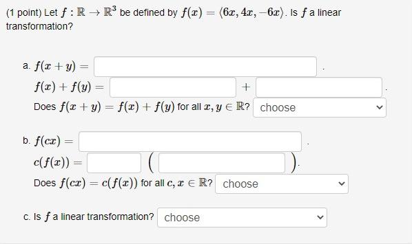 Solved (1 point) Let f:R→R3 be defined by f(x)= 6x,4x,−6x . | Chegg.com