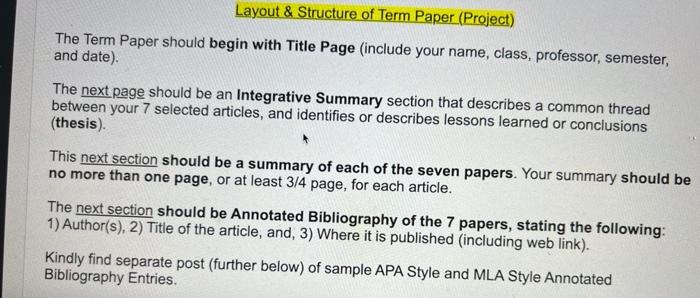 Solved Your term project is an integrative summary of SEVEN | Chegg.com