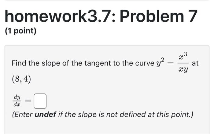 Solved homework3.7: Problem 7 (1 point) Find the slope of | Chegg.com
