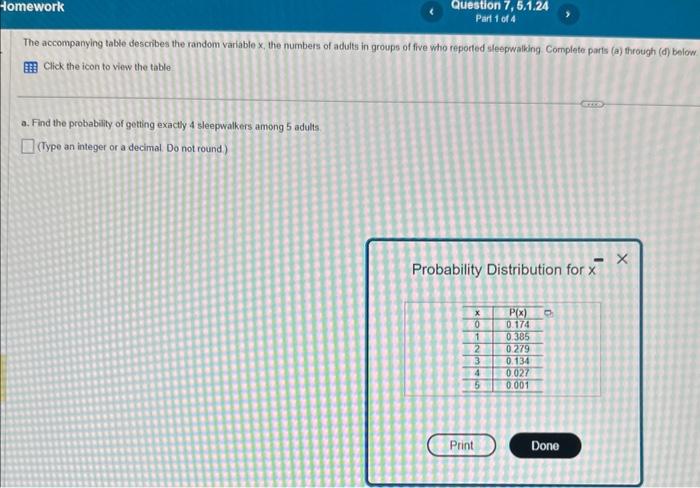 Solved The accompanying table describes the random variable | Chegg.com