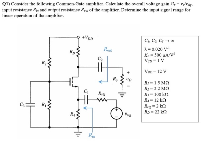 Solved Q1) Consider the following Common-Gate amplifier. | Chegg.com