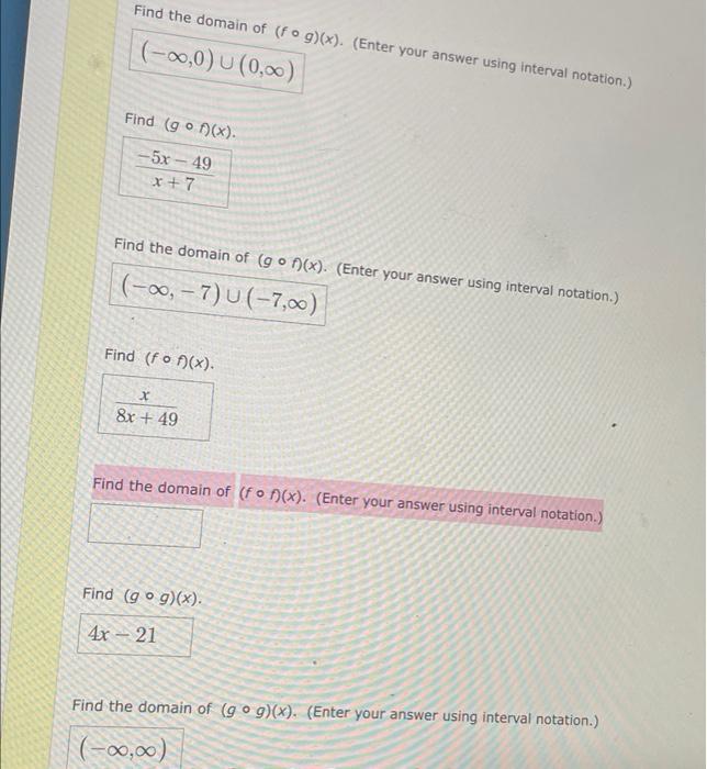 Solved find domain of (f o f) (x) (answer in interval | Chegg.com