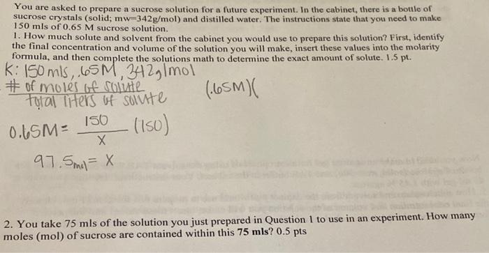Solved You are asked to prepare a sucrose solution for a | Chegg.com