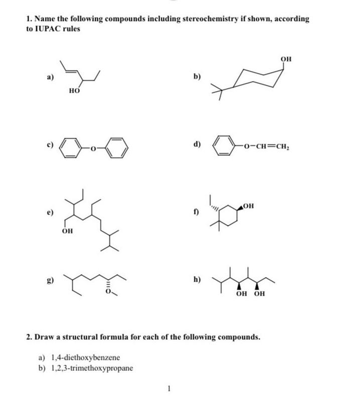 Solved 1. Name the following compounds including | Chegg.com
