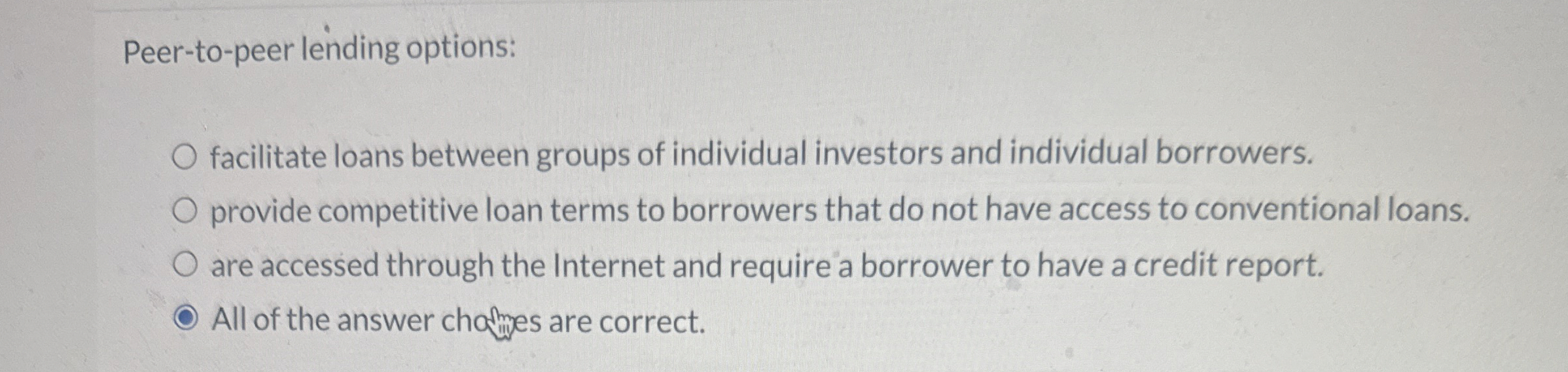 Solved Peer-to-peer lending options:facilitate loans between | Chegg.com