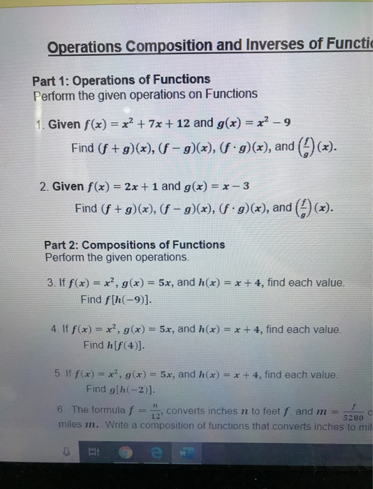 Solved Operations Composition and Inverses of Functie Part | Chegg.com Solved Operations Composition and Inverses of Functie Part | Chegg.com