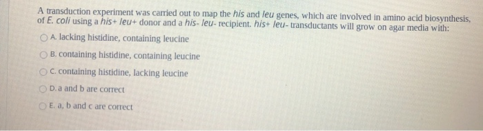 Solved A transduction experiment was carried out to map the | Chegg.com