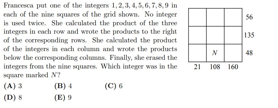 Solved Francesca put one of the integers 1,2,3,4,5,6,7,8,9 | Chegg.com
