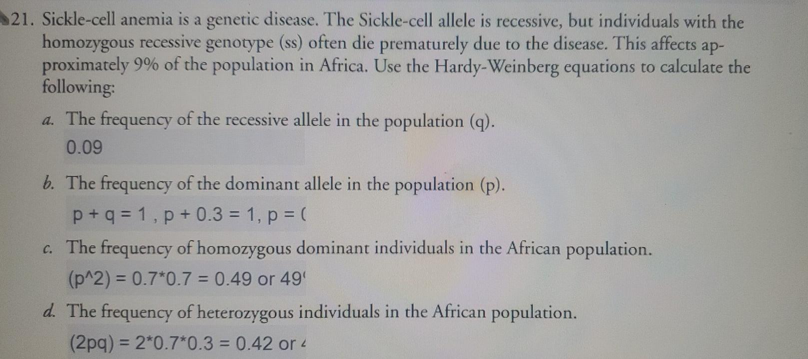 Solved individuals with the heterozygous genotype (Ss) for | Chegg.com