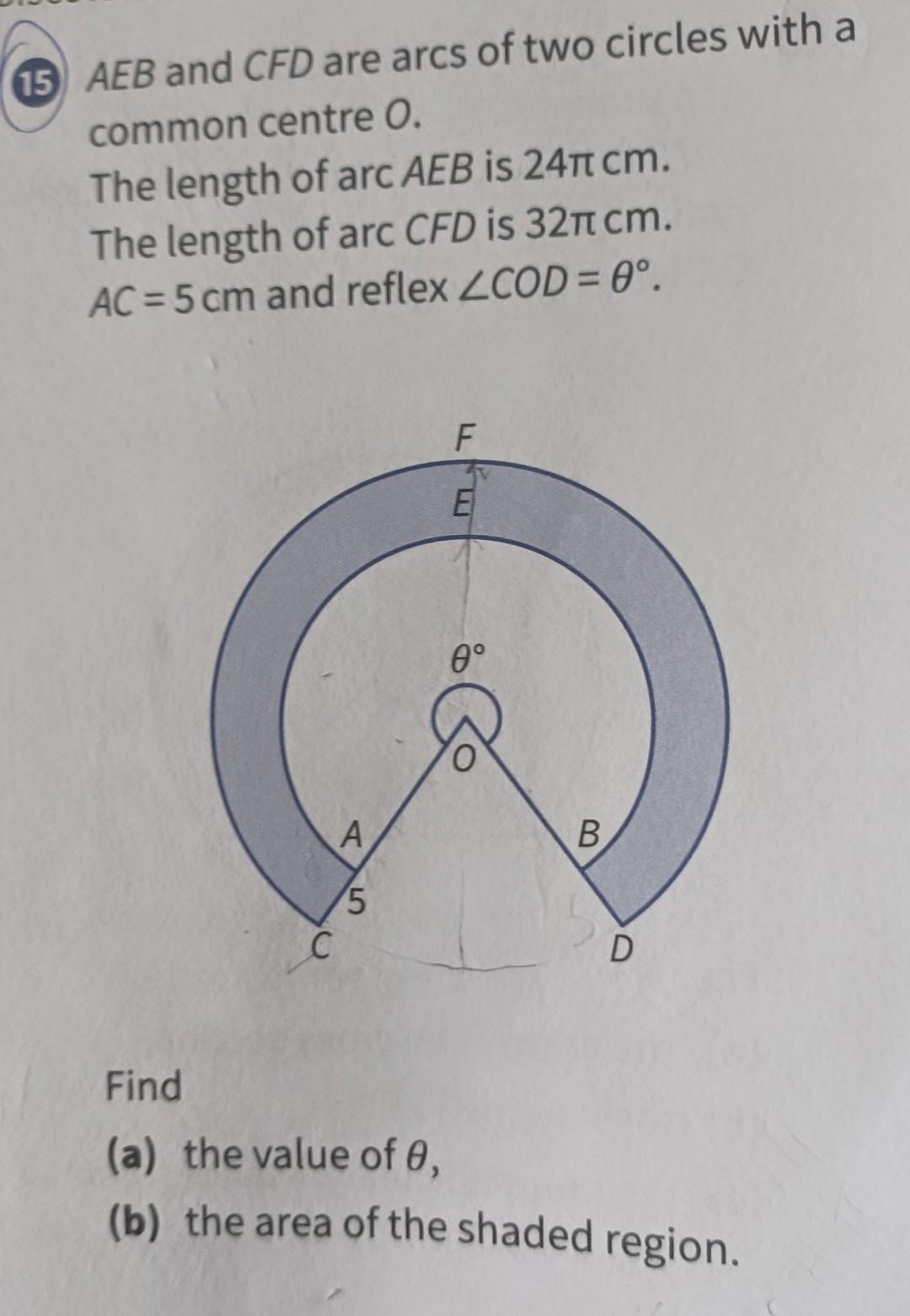 Solved AEB and CFD are arcs of two circles with a common | Chegg.com