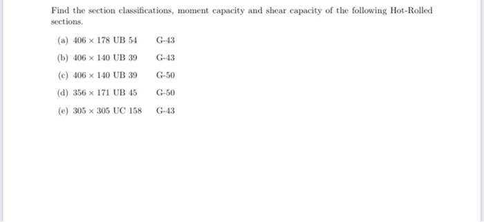 Solved Find the section classifications, moment capacity and | Chegg.com