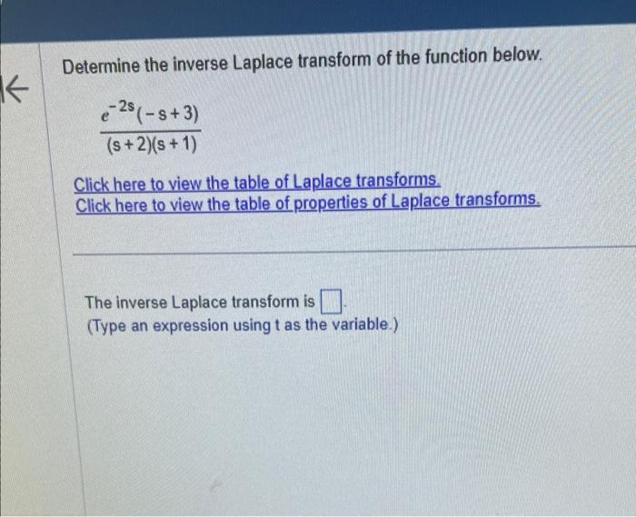 Solved Determine the inverse Laplace transform of the | Chegg.com