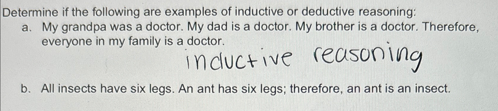 Solved Determine if the following are examples of inductive | Chegg.com