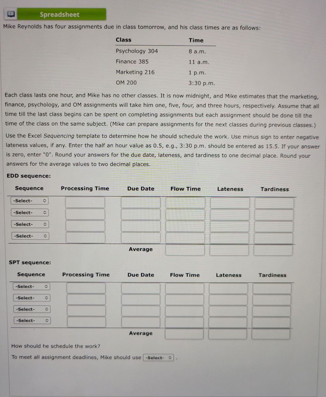 Solved Mike Reynolds has four assignments due in class | Chegg.com