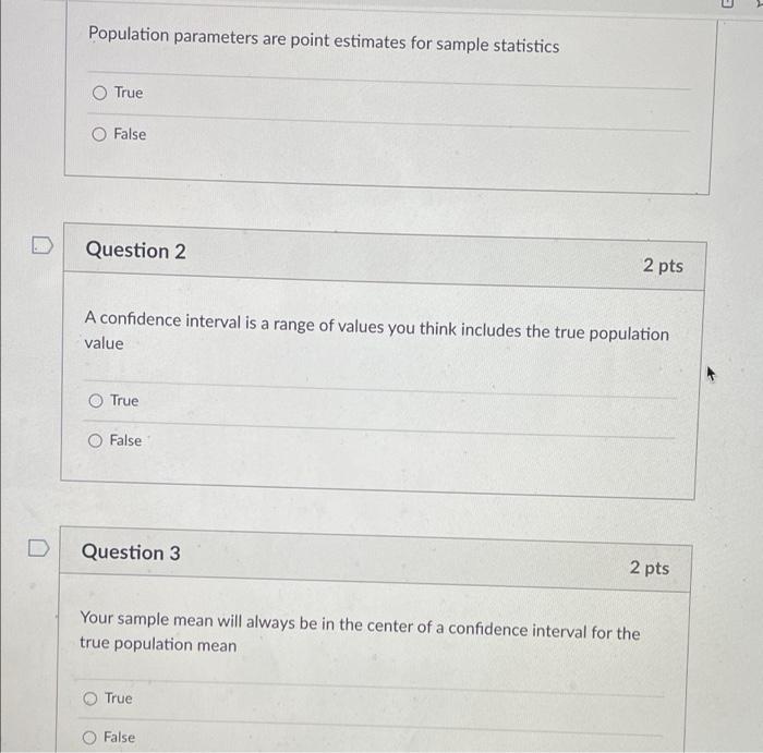 Solved U Population parameters are point estimates for | Chegg.com