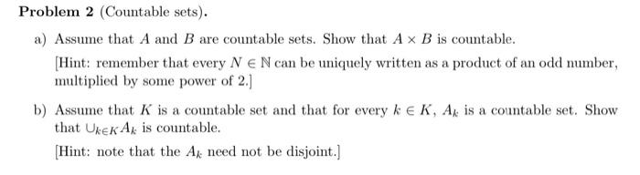 Solved Problem 2 (Countable sets). a) Assume that A and B | Chegg.com